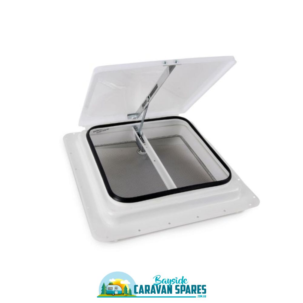 JENSEN ROOF HATCH WHT 14X14IN WHITE METAL BASE – Bayside Caravan Spares